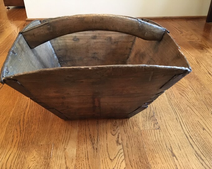 Antique Chinese Wooden Rice Basket Bucket Box With Iron Hardware - Etsy