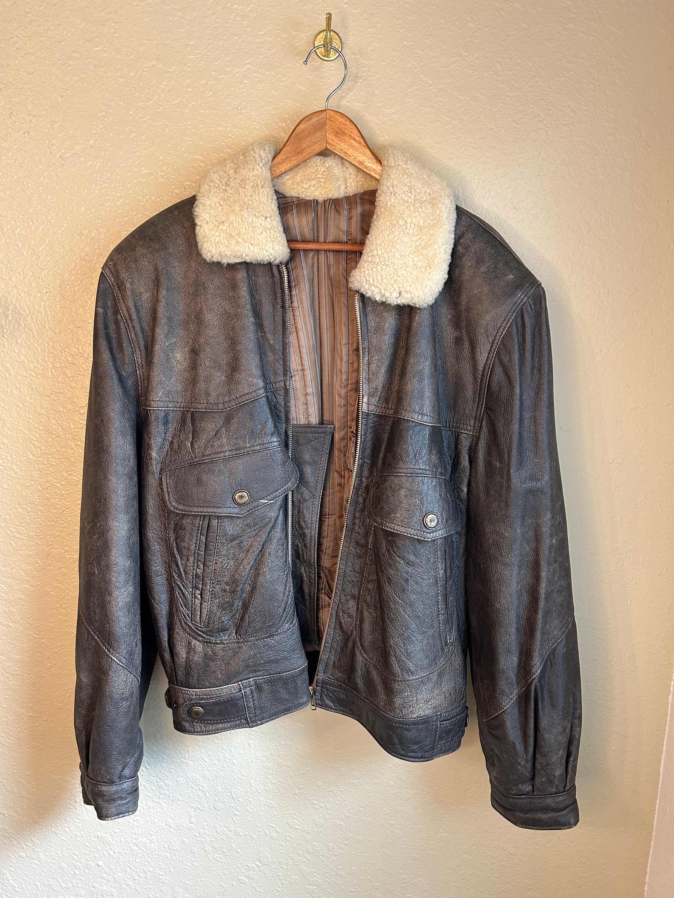 Vintage Aviator Bomber Jacket Natural Leather With Shearling - Etsy
