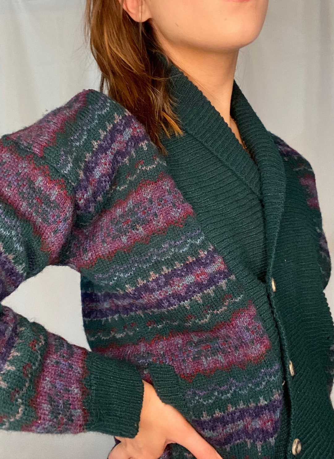 Vintage Emerald Green Scottish Wool Multi Knit Sweater - Etsy