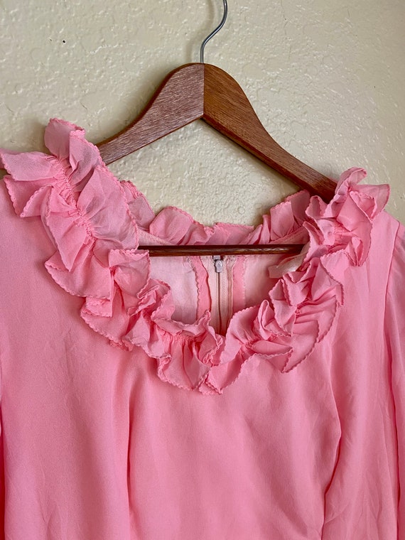 Vintage Ethereal Light Pink 1970s Maxi Dress with Ruf… - Gem