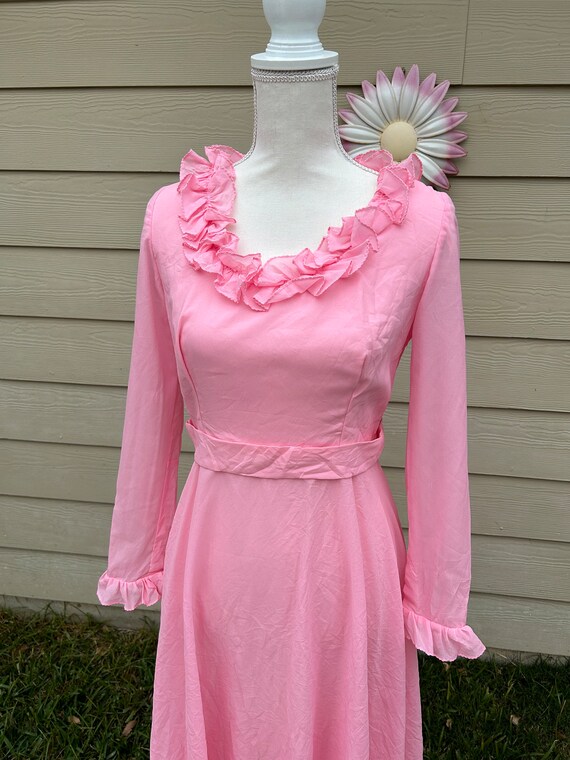 Vintage Ethereal Light Pink 1970s Maxi Dress with Ruf… - Gem