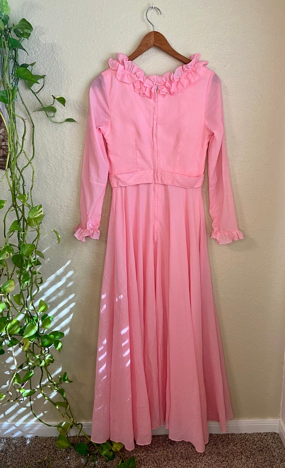 Vintage Ethereal Light Pink 1970s Maxi Dress with Ruf… - Gem