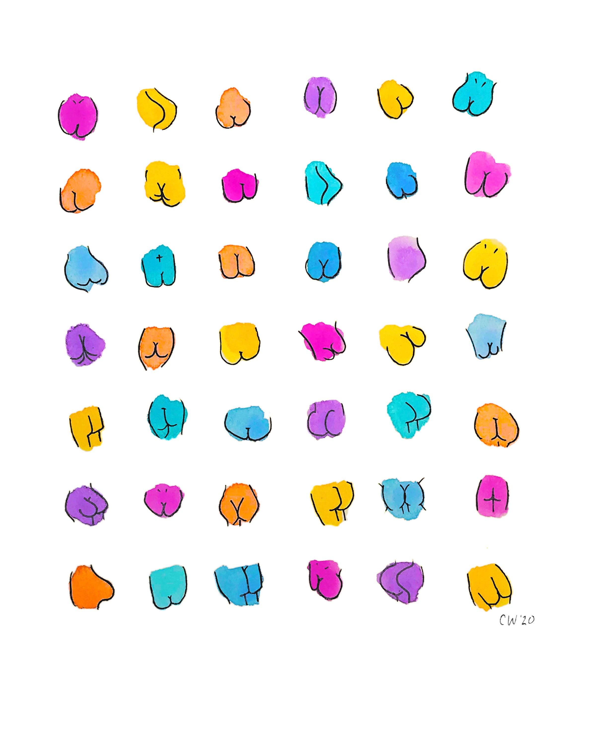 Sweet Cheeks – Funny Watercolor Bathroom Art Print | Fine Art Giclee ...