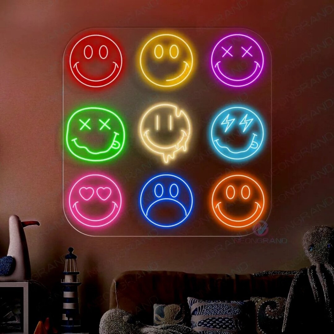 Smiley Face Neon Sign, Emoji Neon Sign, Aesthetic Neon Sign, Y2k Neon ...