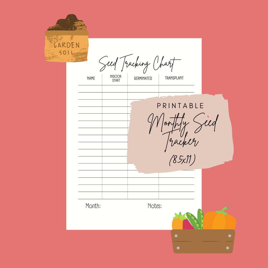 Seed Tracking Chart - Garden Tracker - Monthly Seed Start Tracking - BW ...