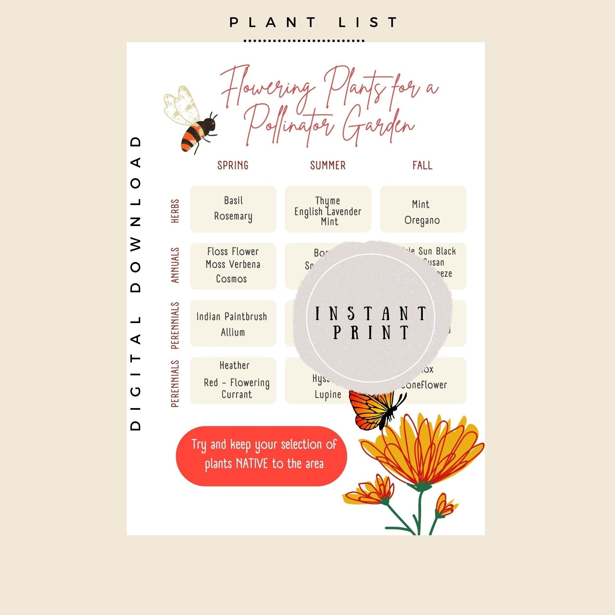 Pollinator Garden Planner Printable-flower Garden - Butterfly Garden ...