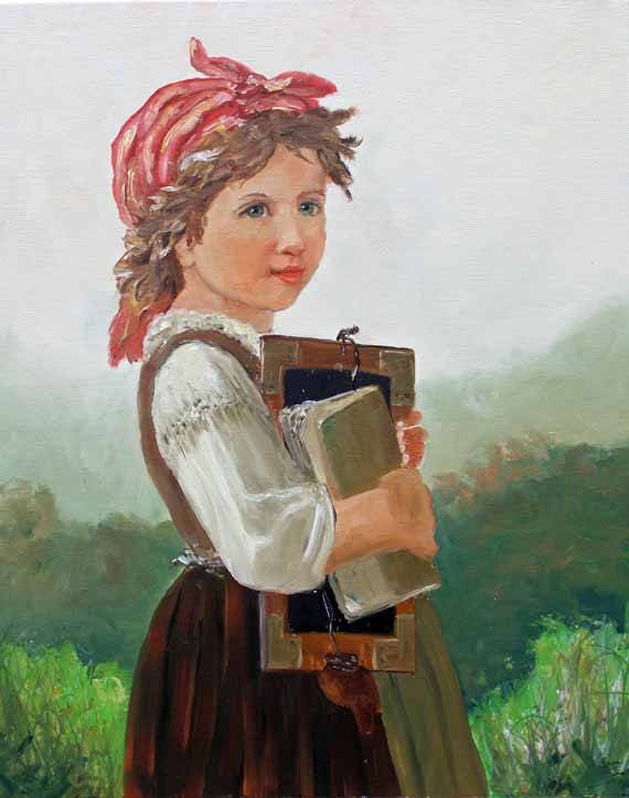 Country School Girl Oil on Canvas Oil Painting Reproduction of Johann ...