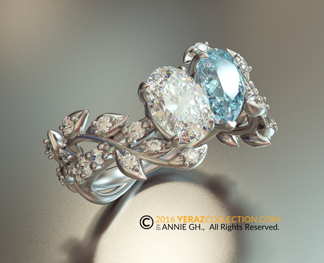 Toi Et Moi Ring, Leaf Engagement Ring, White Gold 14k, Nature Inspired ...