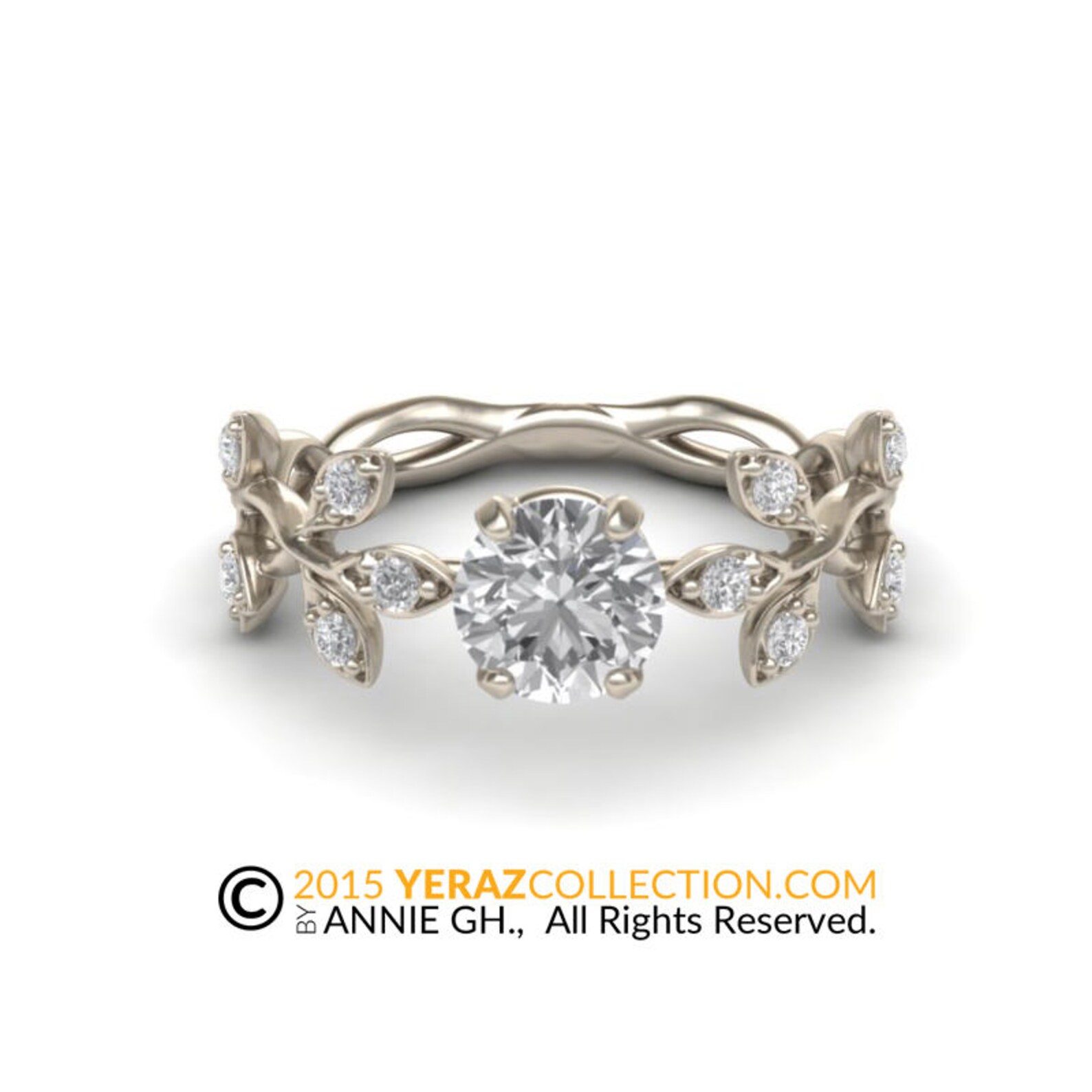 Engagement Ring Leaf Engagement Ring White Gold 14k White - Etsy UK