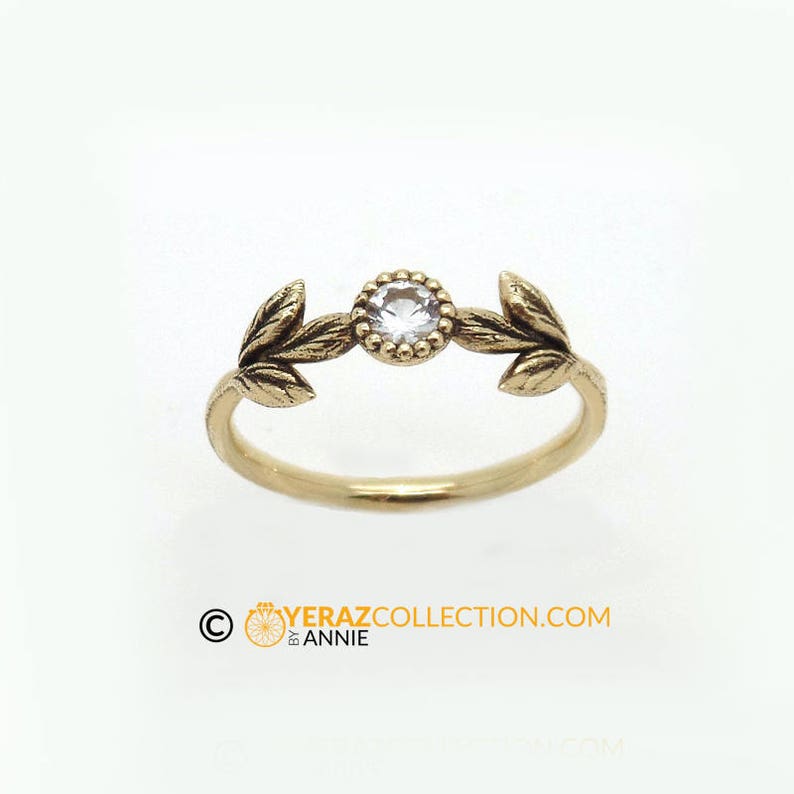 14K Vintage Style Yellow Gold Flower Leaf Ring Engagement - Etsy