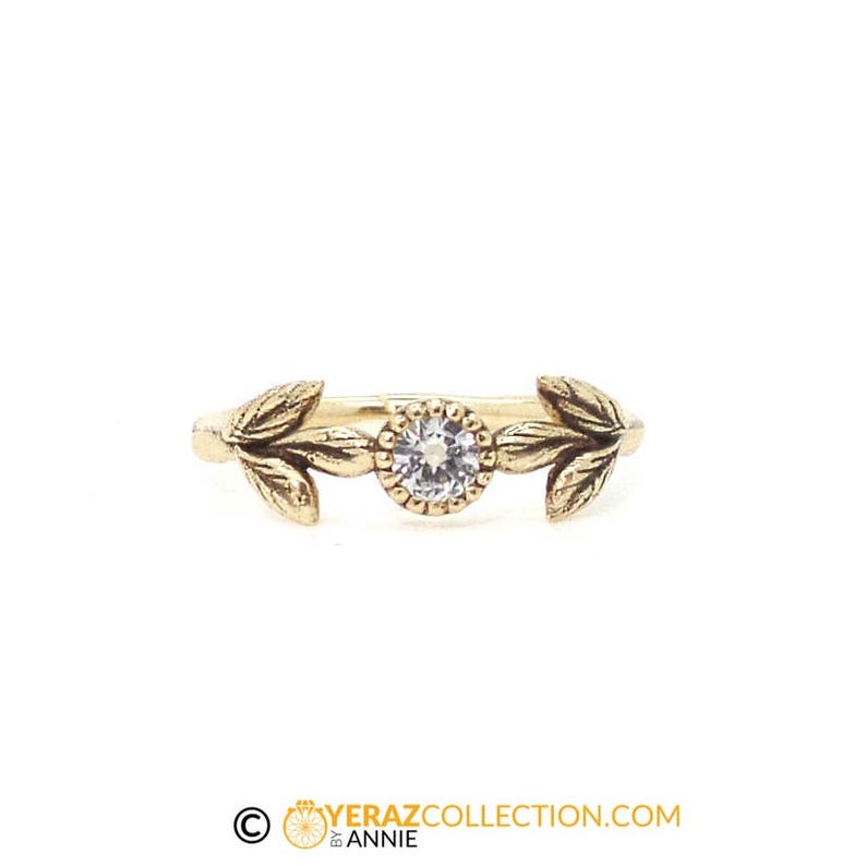 14K Vintage Style Yellow Gold Flower Leaf Ring Engagement - Etsy