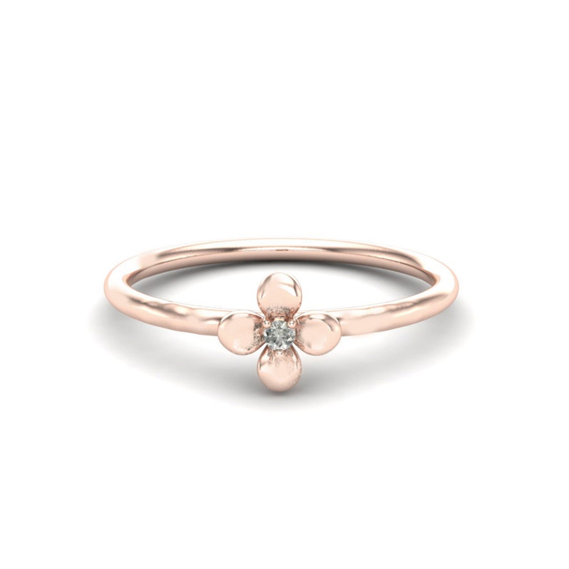 Very Delicate Flower Gold Ring With Diamond, 14K Gold Ring, Diamond ...