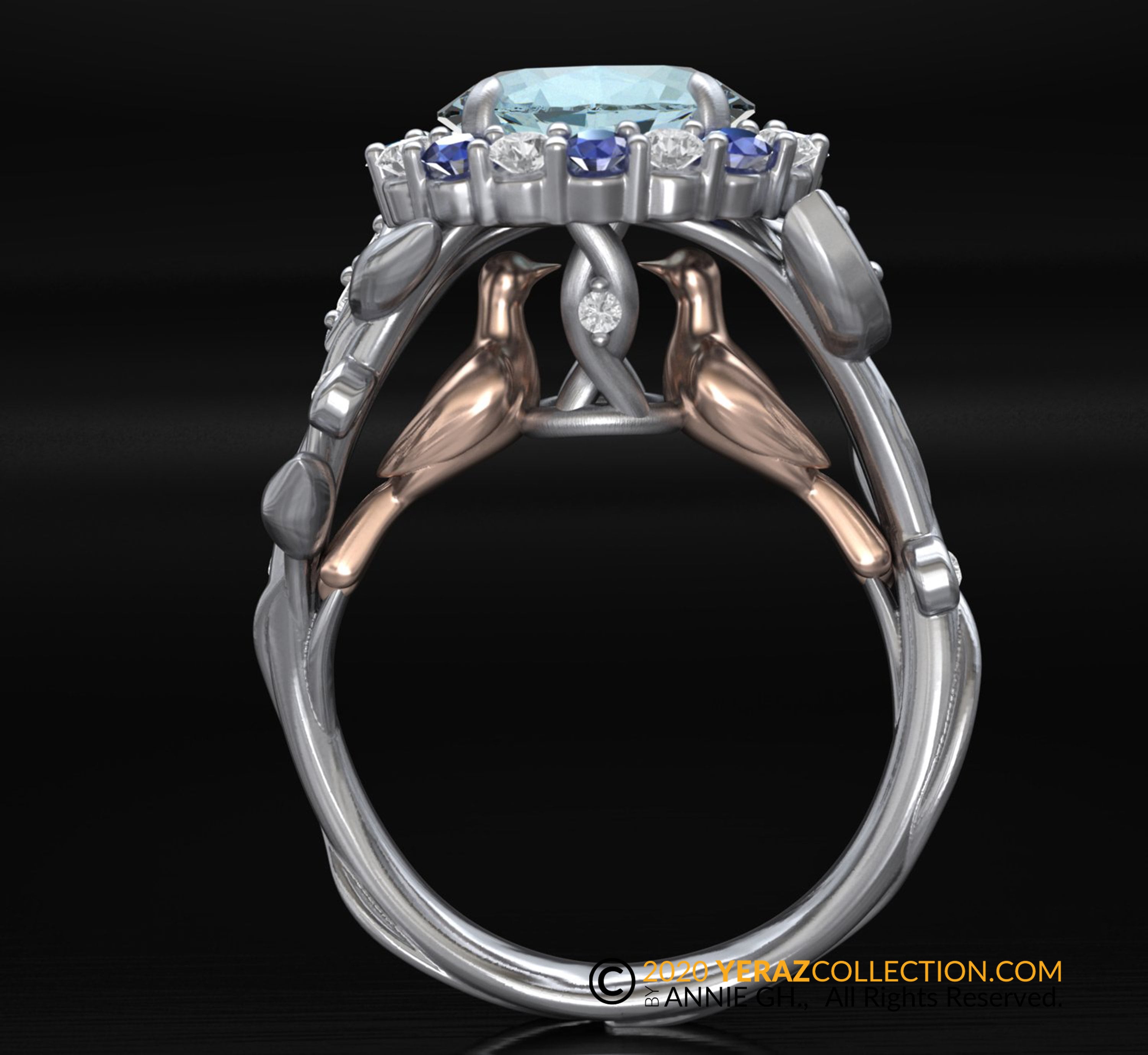 Love Birds Engagement Ring Two Tone Truly Unique Design - Etsy