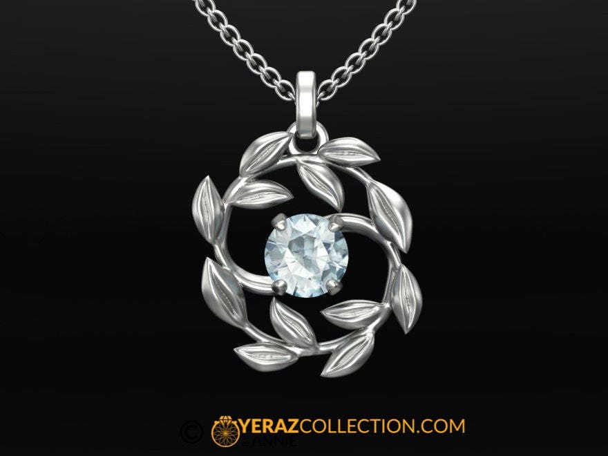 Nature Inspired Leaf Pendant, 14K Gold, Aquamarine Pendant,necklace ...