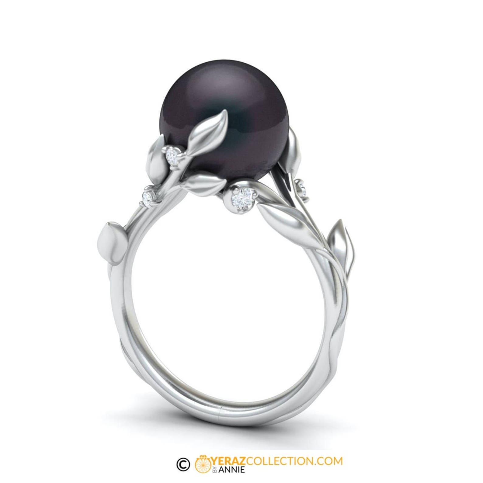 Very Unique Leaf Engagement Ring 14K Gold Ring Pearl Gold | Etsy