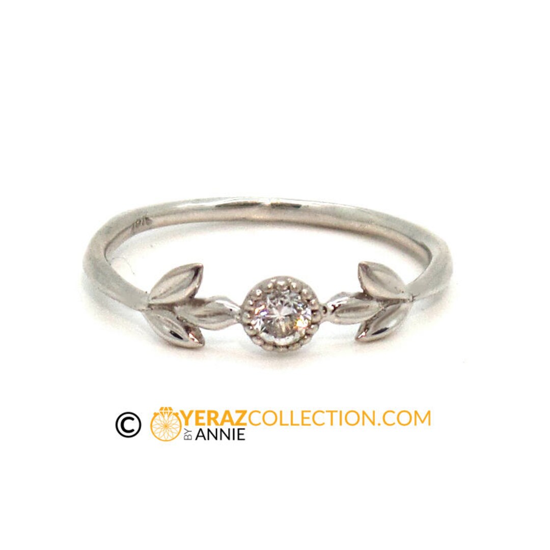 18K Vintage Style White Gold Flower Ring, Leaf Ring, Engagement Ring ...