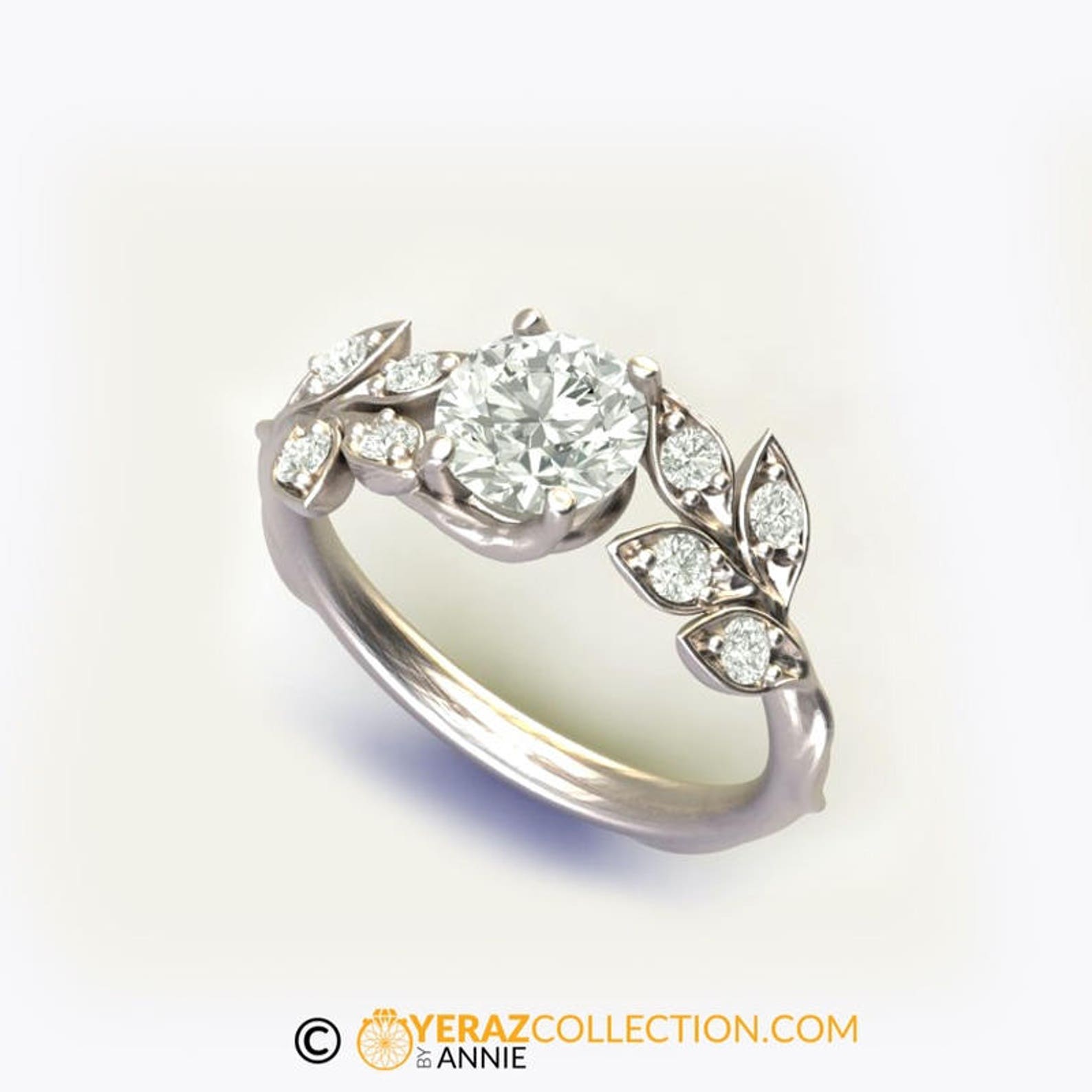 Leaf Engagement Ring 14K Gold Moissanite Engagement Ring - Etsy