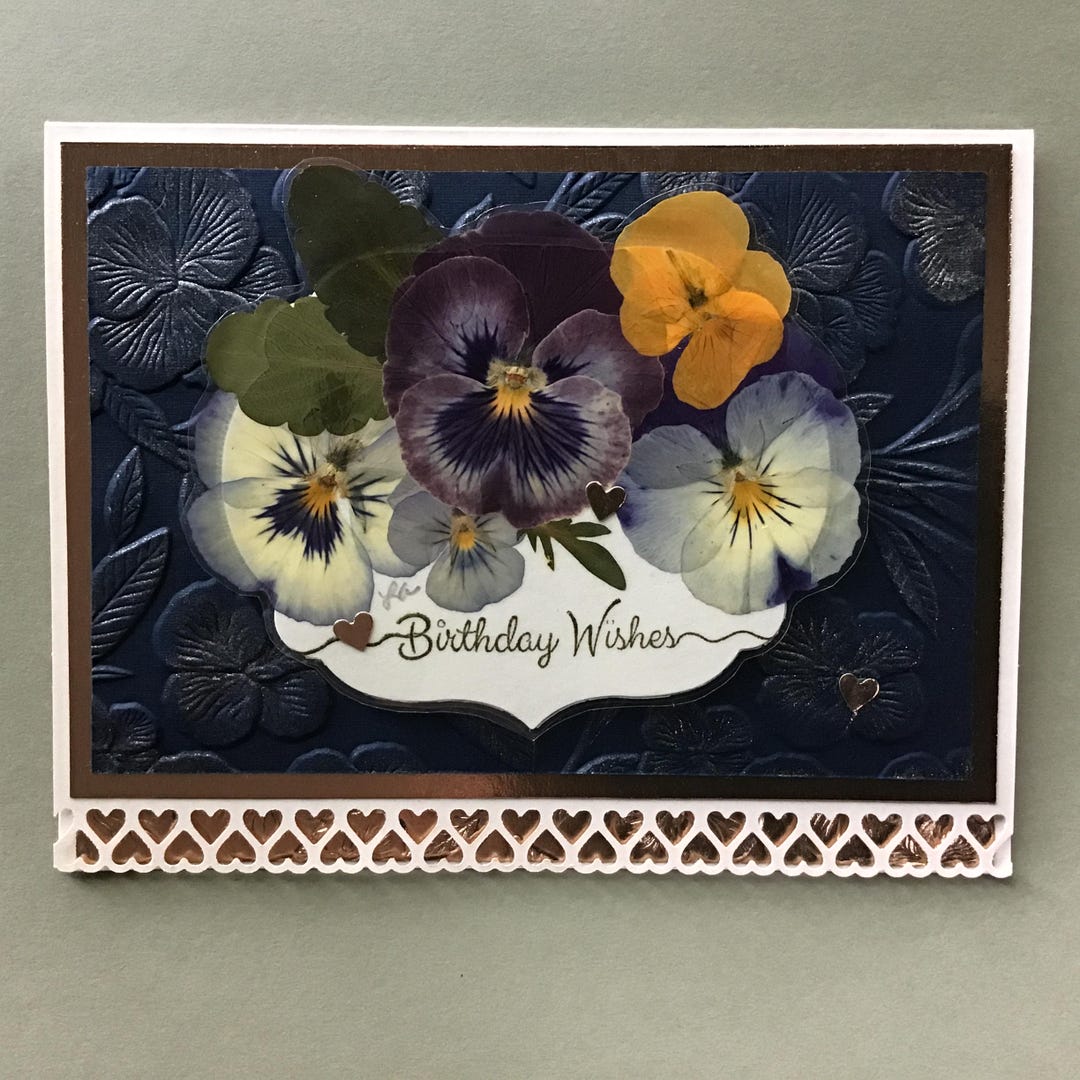 Pansy Birthday Card, Real Pressed Pansies on Quality Cardstock ...