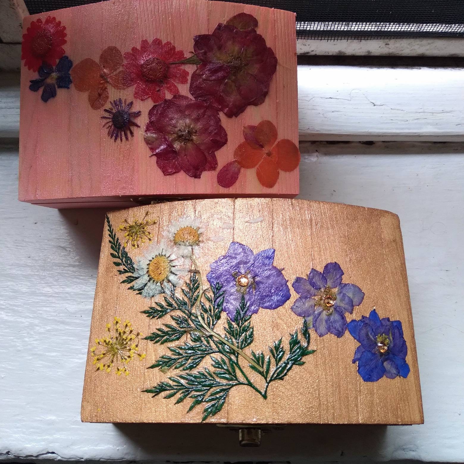 Floral Keepsake Box, Dried Flower Jewelry Box, Hand Painted Memory Box ...