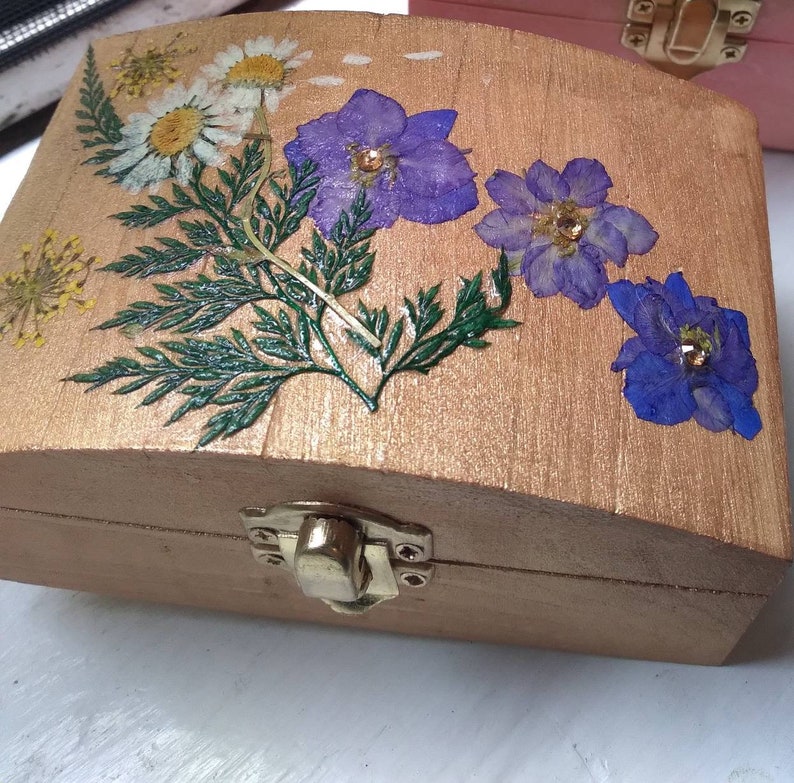 Floral Keepsake Box, Dried Flower Jewelry Box, Hand Painted Memory Box ...