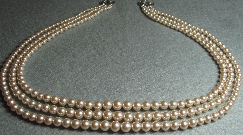 Three Stringer bib or classic three strings of pearls | Etsy