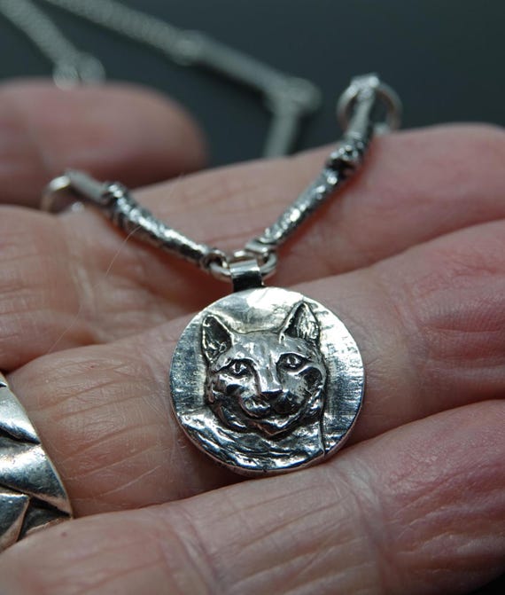 16" Sterling Dog or cat?? Pendant Necklace Artisan , … - Gem