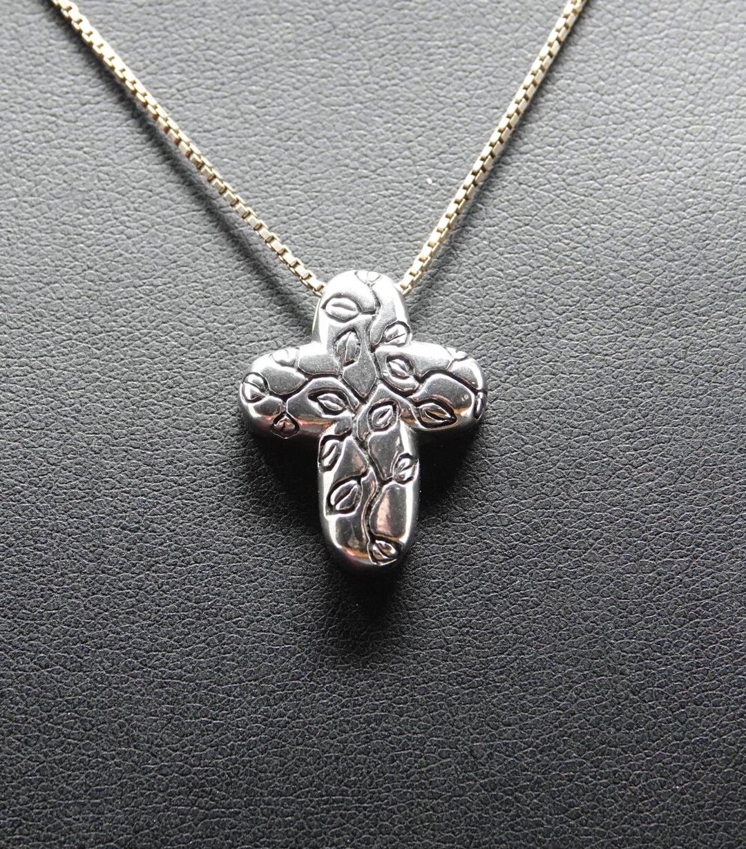 19" Sterling Necklace With Vine Patterned Cross Pendant - Etsy