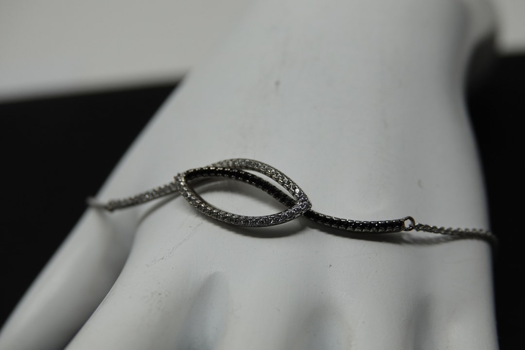 Elle Sterling Adjustable Bracelet With Black Spinel and Cz's - Etsy