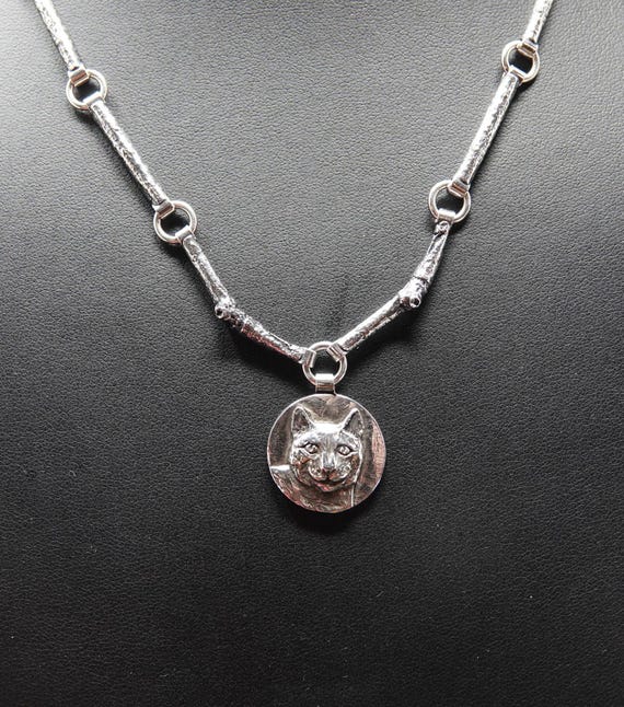 16" Sterling Dog or cat?? Pendant Necklace Artisan , … - Gem