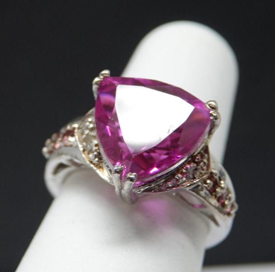Size 6 Sterling and Large Red Pink Stone Ring - Etsy