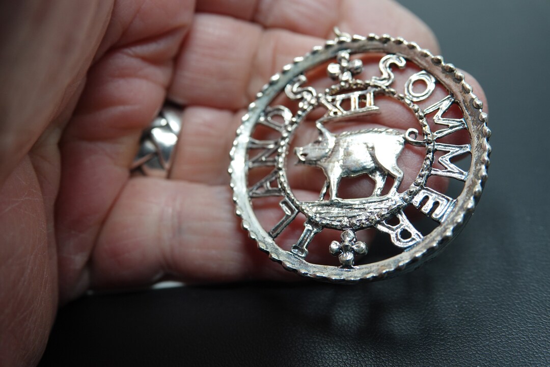 Sterling Reproduction of 1700's Hog Coin (bermuda) Ornament or Pendant ...