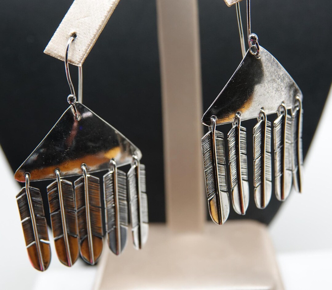 Native American Sterling Feather Dangle Earrings (signed) - Etsy