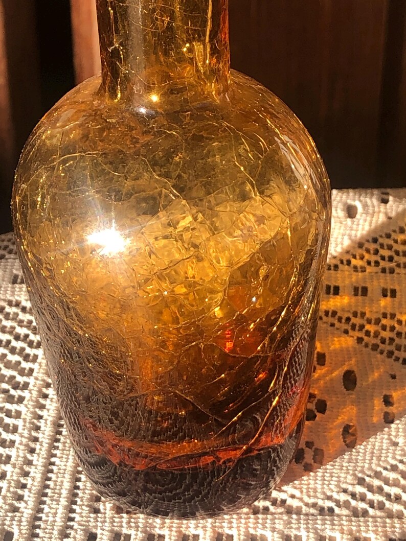 Vintage Tiny Hand Blown Crackle Vase Amber Glass Fluted Rim VGC - Etsy