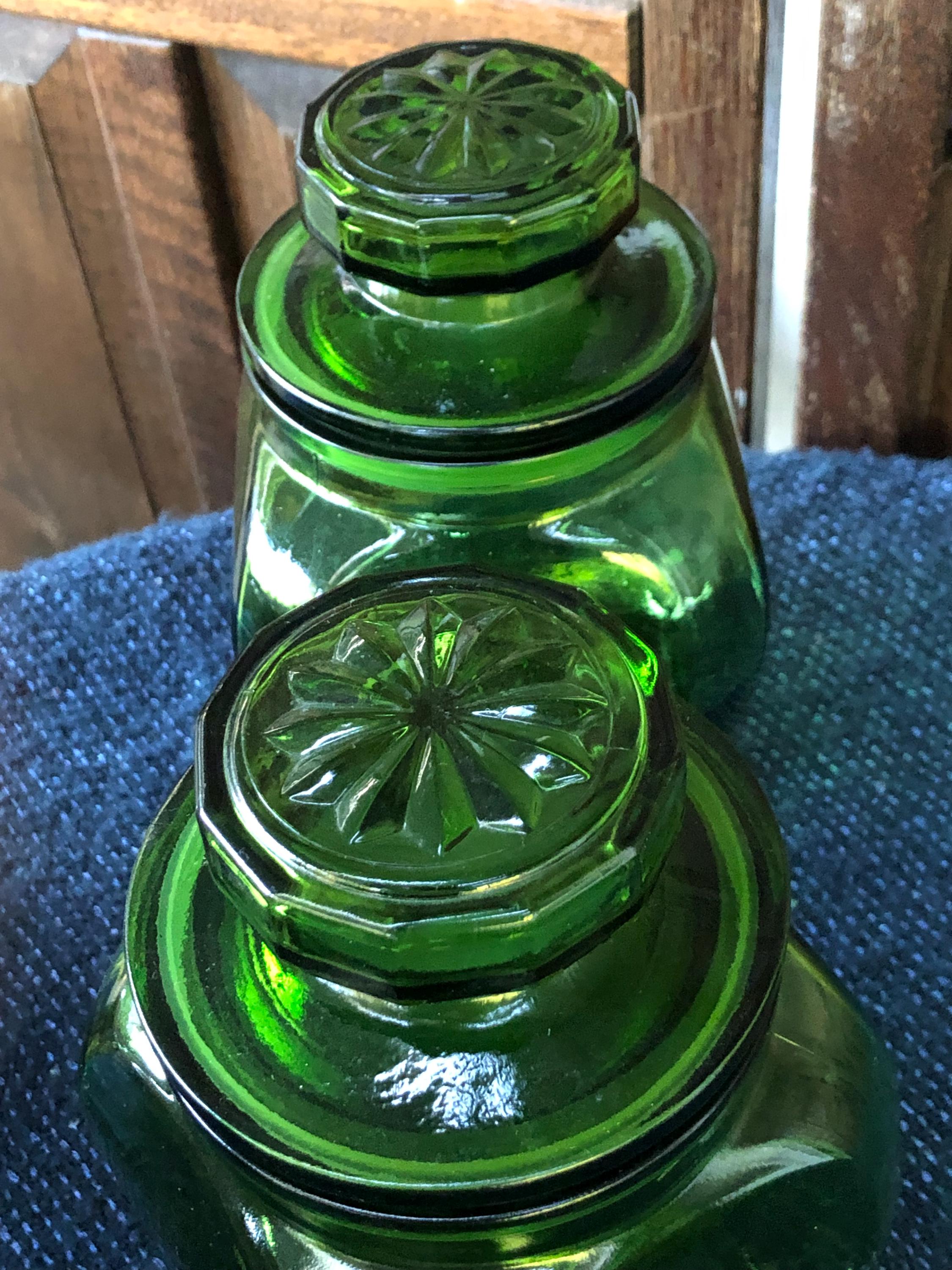 1970s Vintage Wheaton Green Glass Canisters Apothecary Jars Retro ...