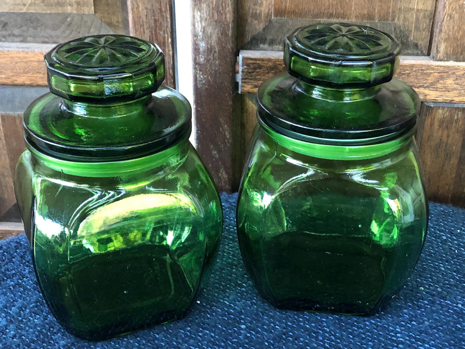 1970s Vintage Wheaton Green Glass Canisters Apothecary Jars Retro ...