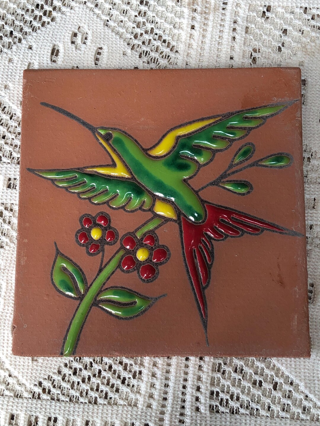Hummingbird Terracotta Tile Hand Painted Trivet/coaster or Garden Decor ...