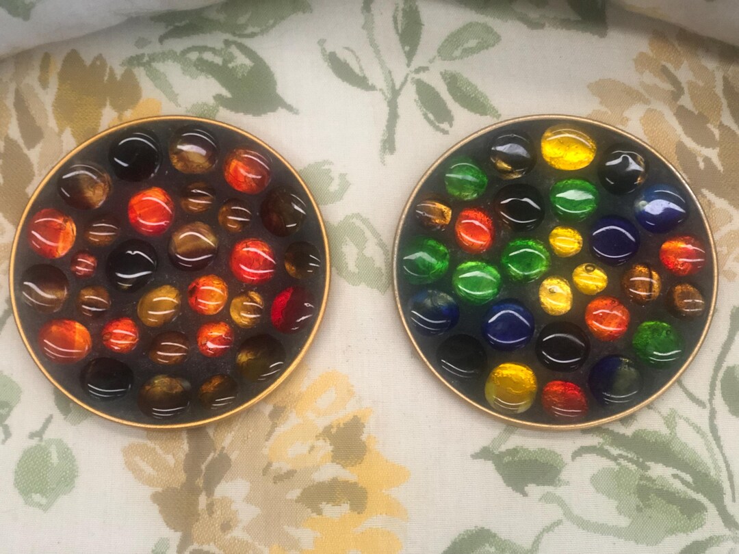Rare 1960s Vintage Daysun Japan Colored Glass Mosaic Dish MCM Set of 2 ...