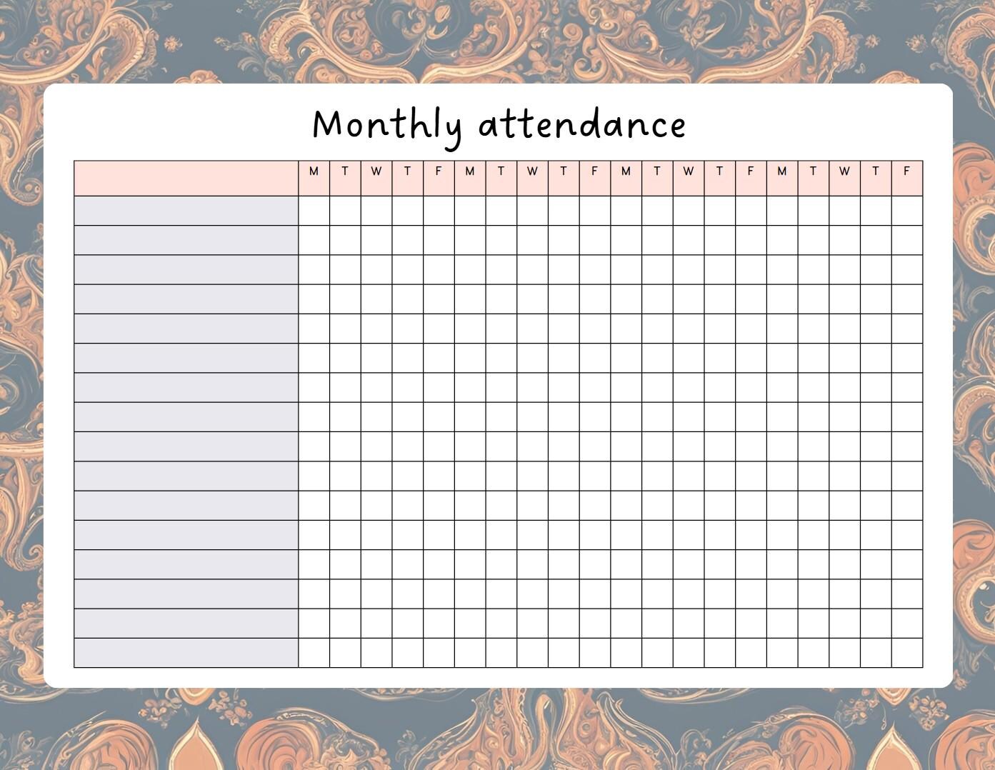Attendance Tracker Printable Simple Attendance Sheet Template Employees Attendance Tracking - Etsy