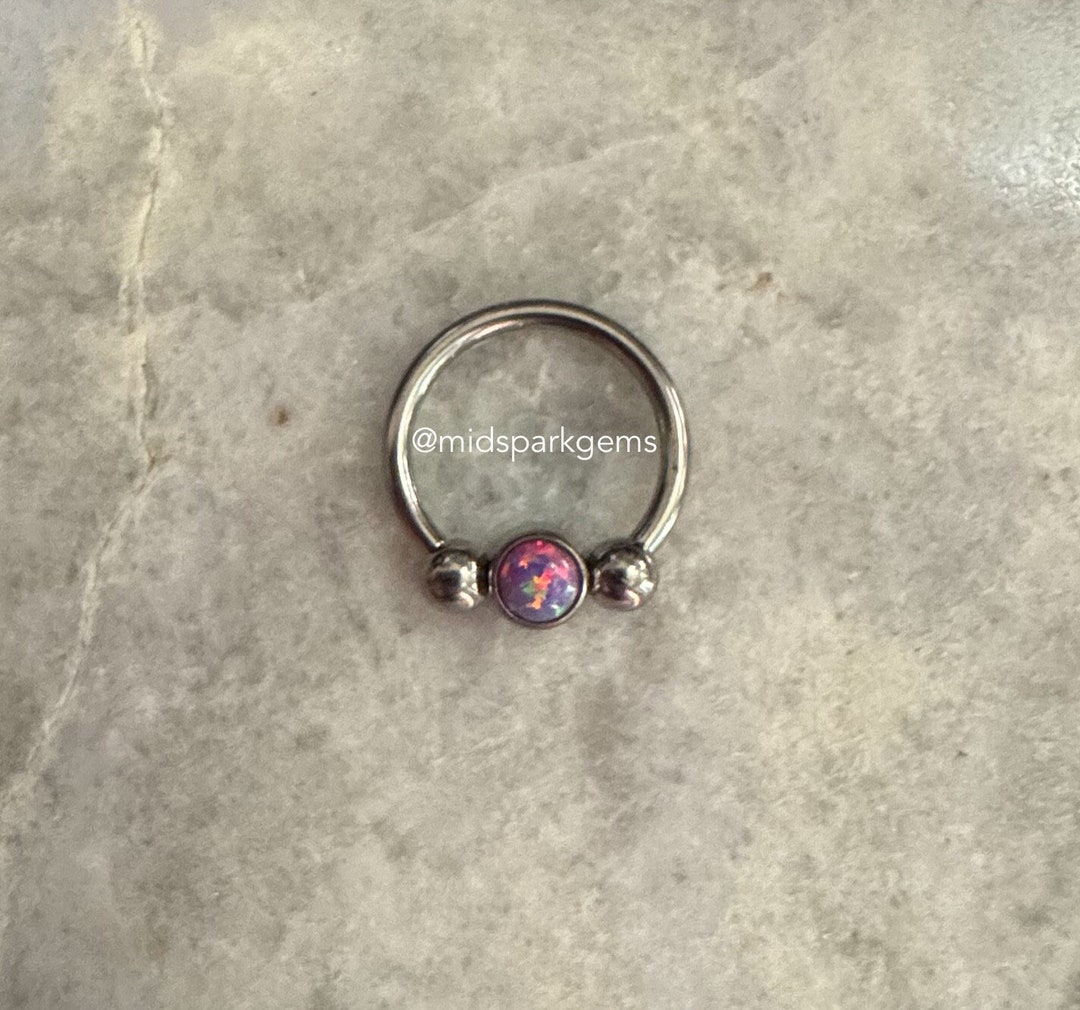 Titanium Captive Bead Horseshoe Ring With Lavender Opal Bead (16g or 14g) 10mm 3/8 Inch ASTM ...