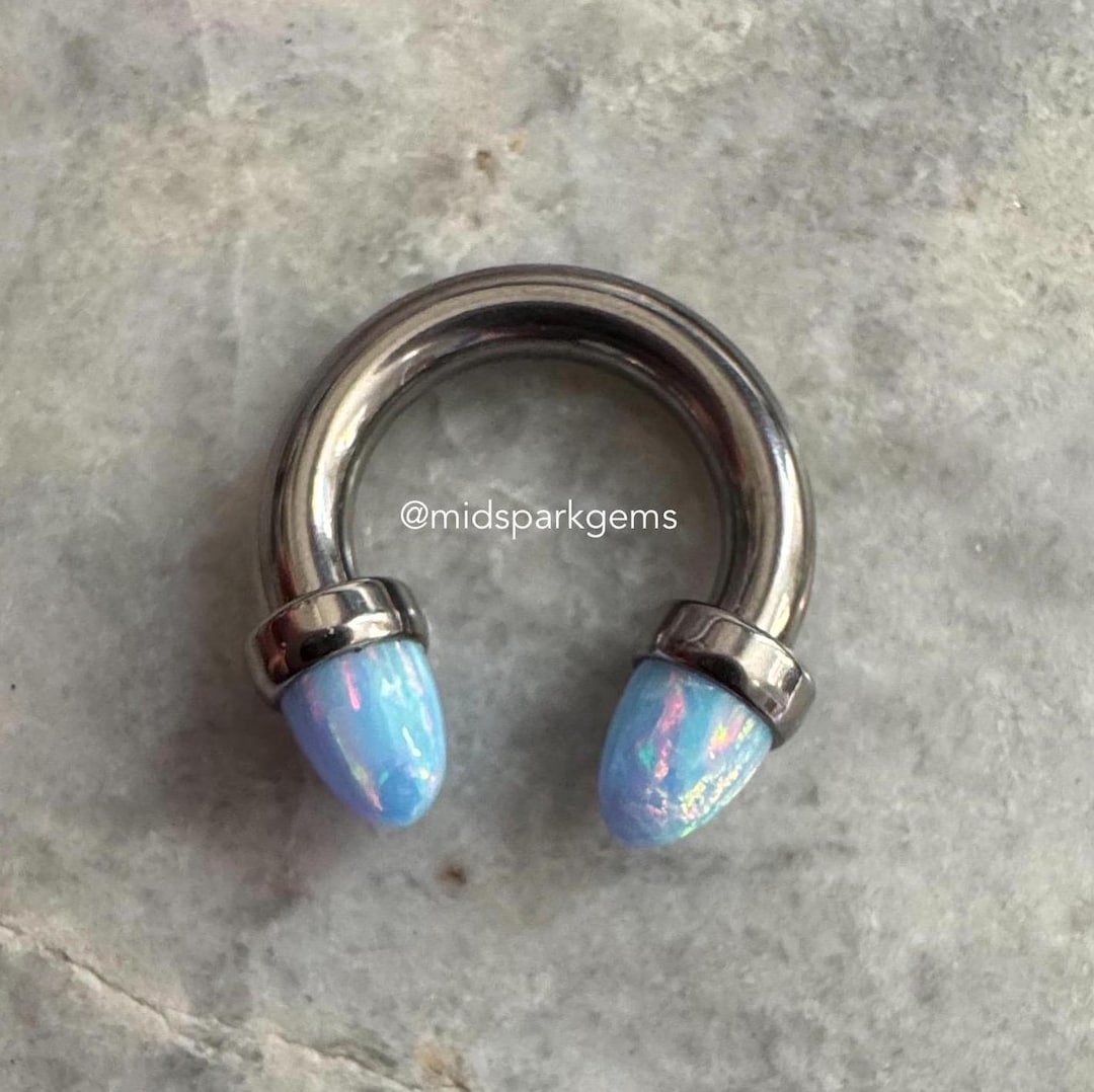 10G or 8G Titanium Horseshoe Circular Barbell, Lab Blue Opal ...