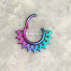 PEACOCK (14G or 16G) Anodized Titanium Mandala Flower Petal Hinged ...