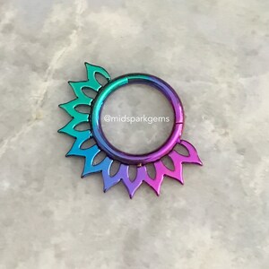 PEACOCK (14G or 16G) Anodized Titanium Mandala Flower Petal Hinged ...