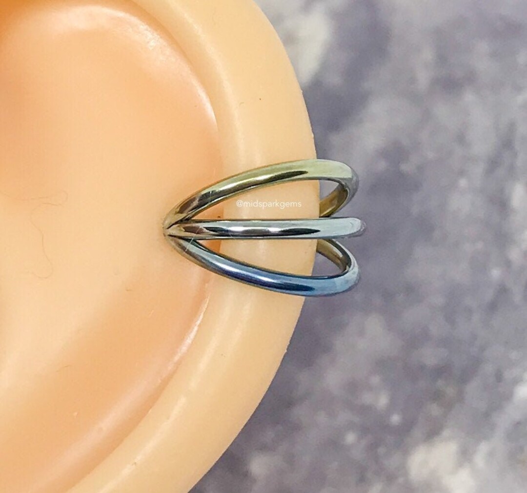 BLUE-GOLD - Triple Stack Fan Hinged Segment Ring Clicker - Anodized ...