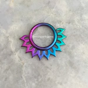 PEACOCK (14G or 16G) Anodized Titanium Mandala Flower Petal Hinged ...
