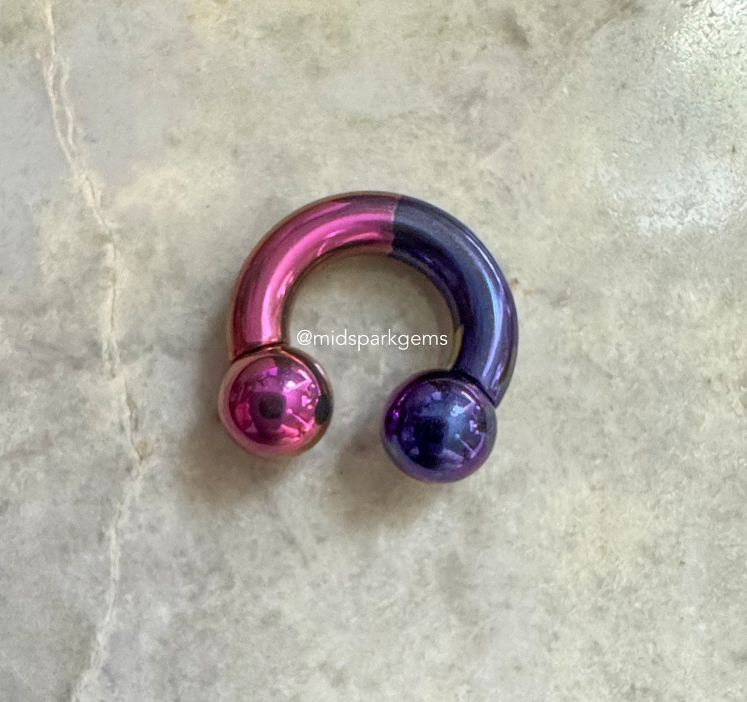Half FUCHSIA / DARK PURPLE (6G, 7G, 8G, 10G, or 12G) Anodized Astm F136 ...