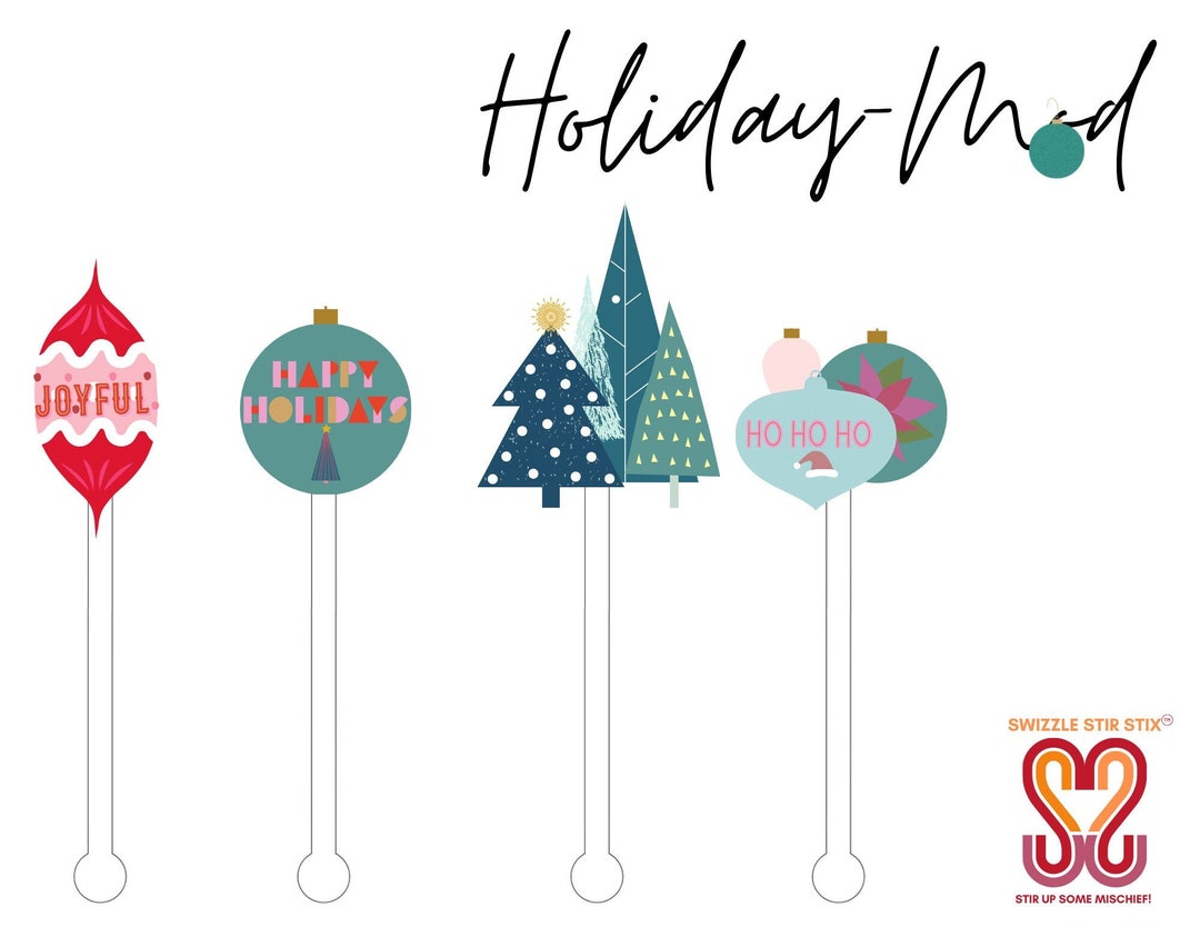 Holiday Mod - 4 Piece Assorted Set - Cocktail Stirrer - Drink Stir ...