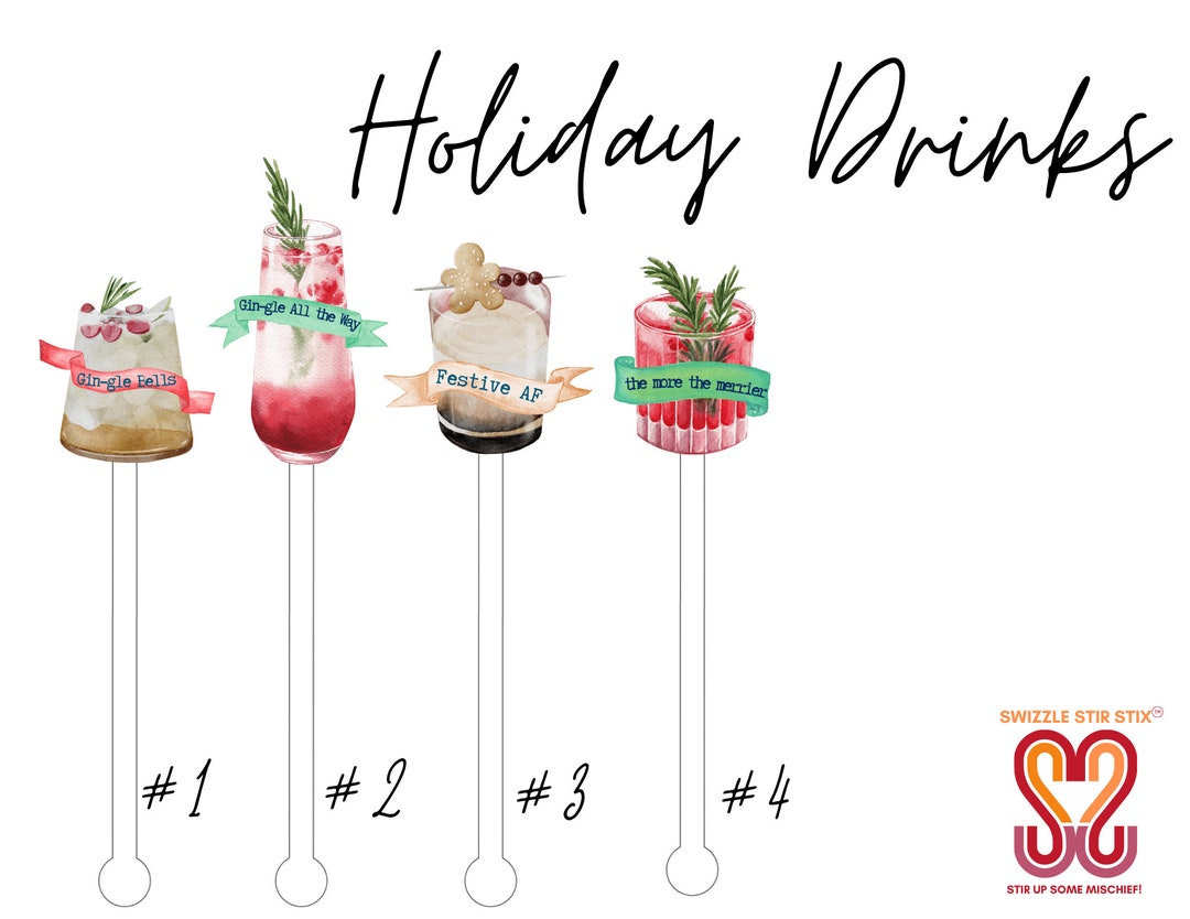 Holiday Drinks - 4 Piece Assorted Set - Cocktail Stirrer - Drink Stir ...