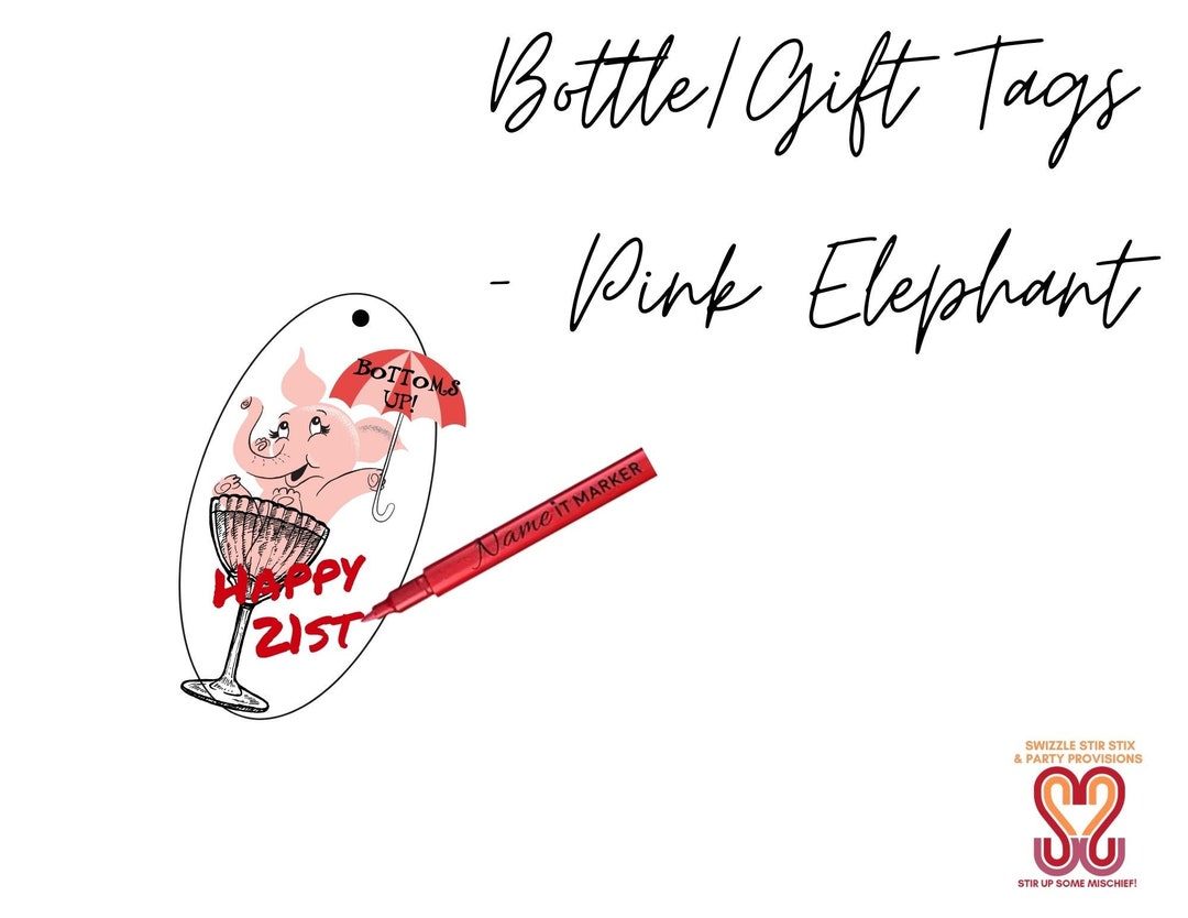 Pink Elephant Bottle Gift Tags - Etsy