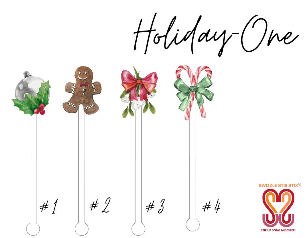 Traditional Holiday Stir Stix - 4 Piece Assorted Set - Cocktail Stirrer ...