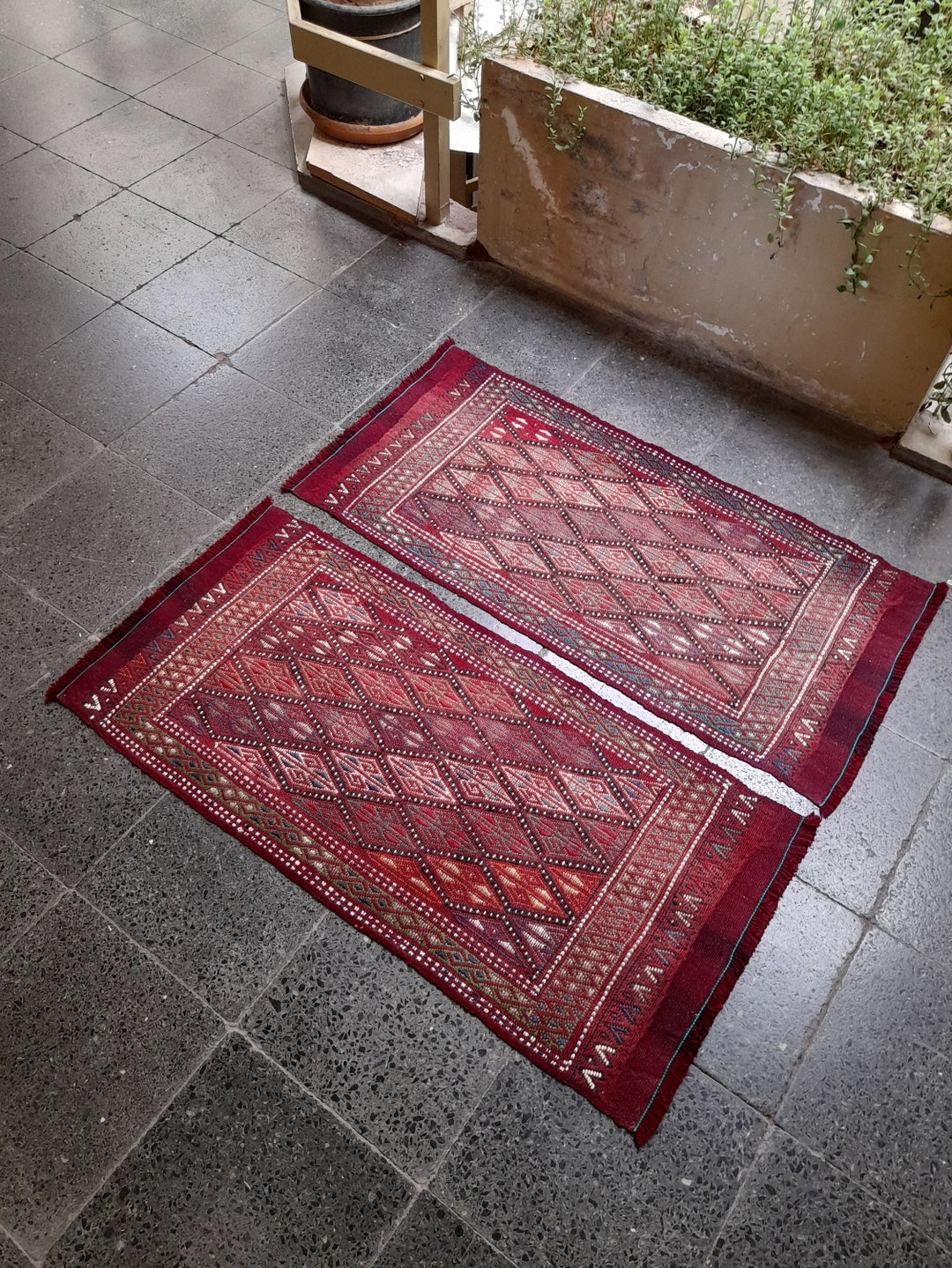 Vintage Wool Twin Rug Set: Handwoven Geometric Accent Rugs - Etsy